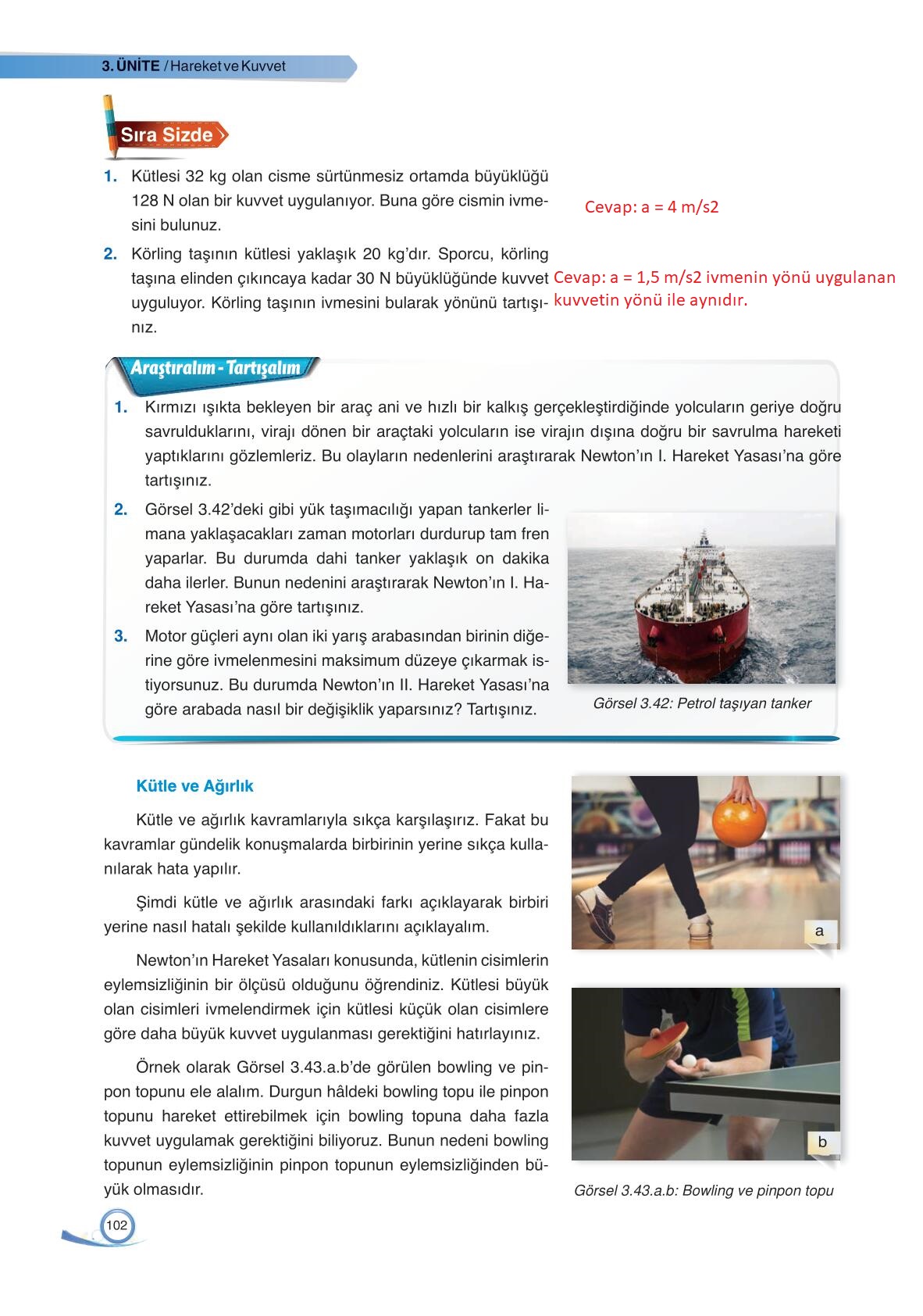 9. Sınıf Fizik Ders Kitabı Ata Yayınları Sayfa 102 Cevapları ...