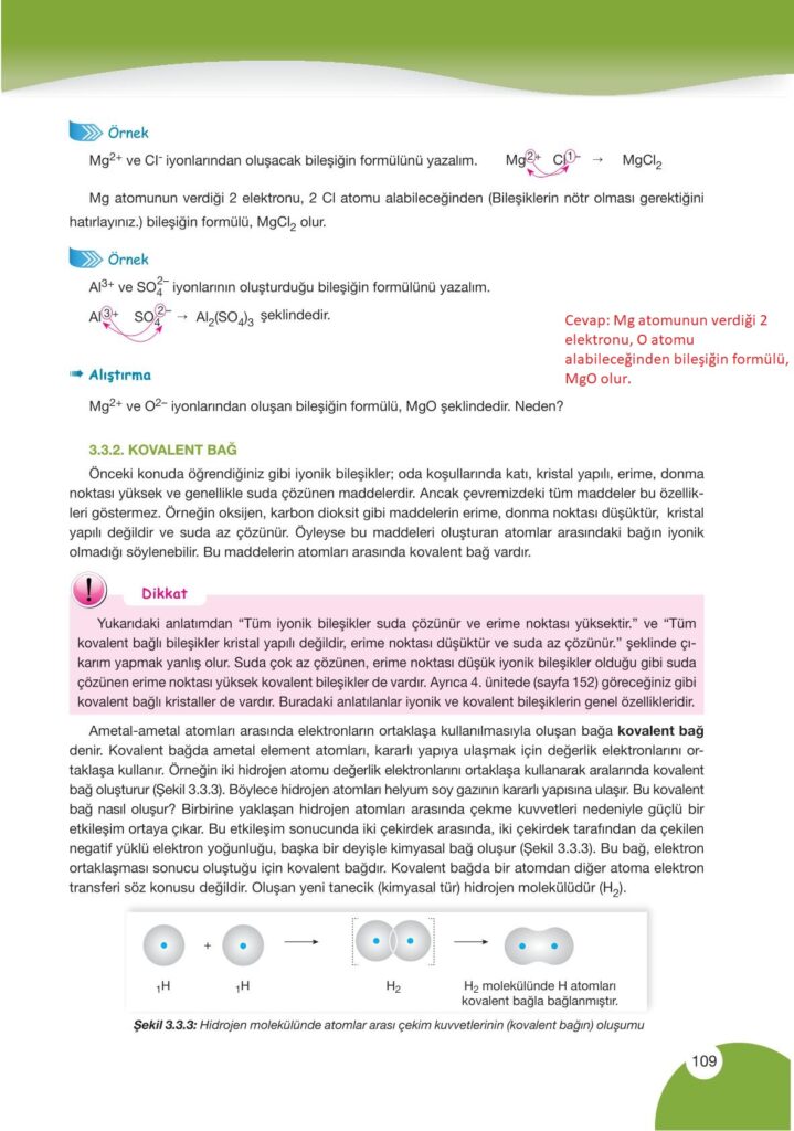 9. Sınıf Kimya Ders Kitabı Pasifik Yayınları Sayfa 109 Cevapları – derskitabicevaplarim.com