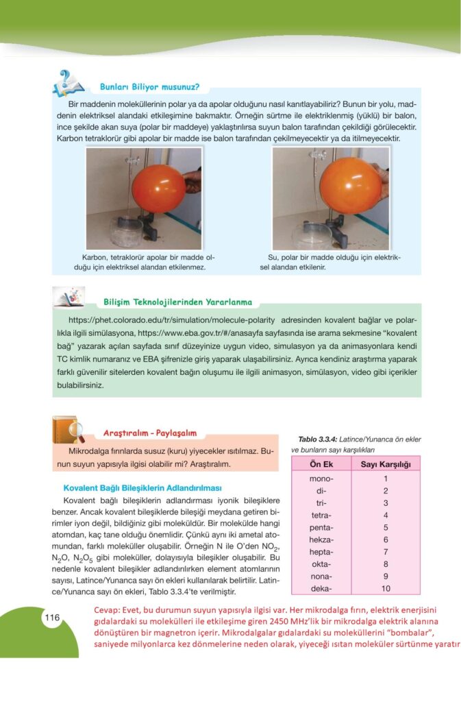 9. Sınıf Kimya Ders Kitabı Pasifik Yayınları Sayfa 116 Cevapları – derskitabicevaplarim.com