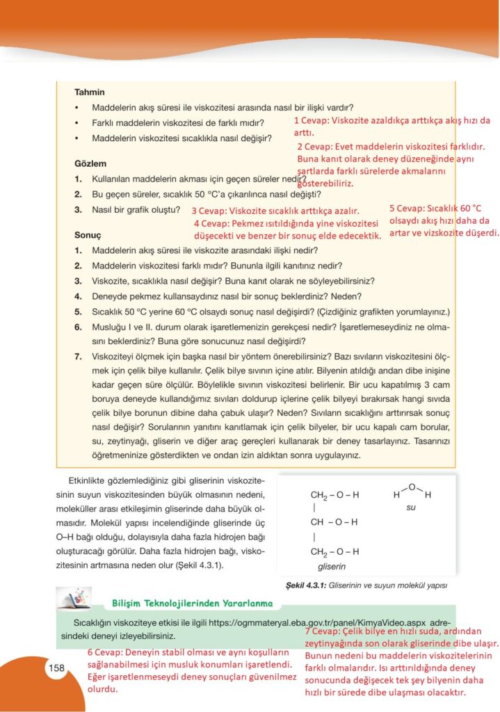 9. Sınıf Kimya Ders Kitabı Pasifik Yayınları Sayfa 158 Cevapları – derskitabicevaplarim.com