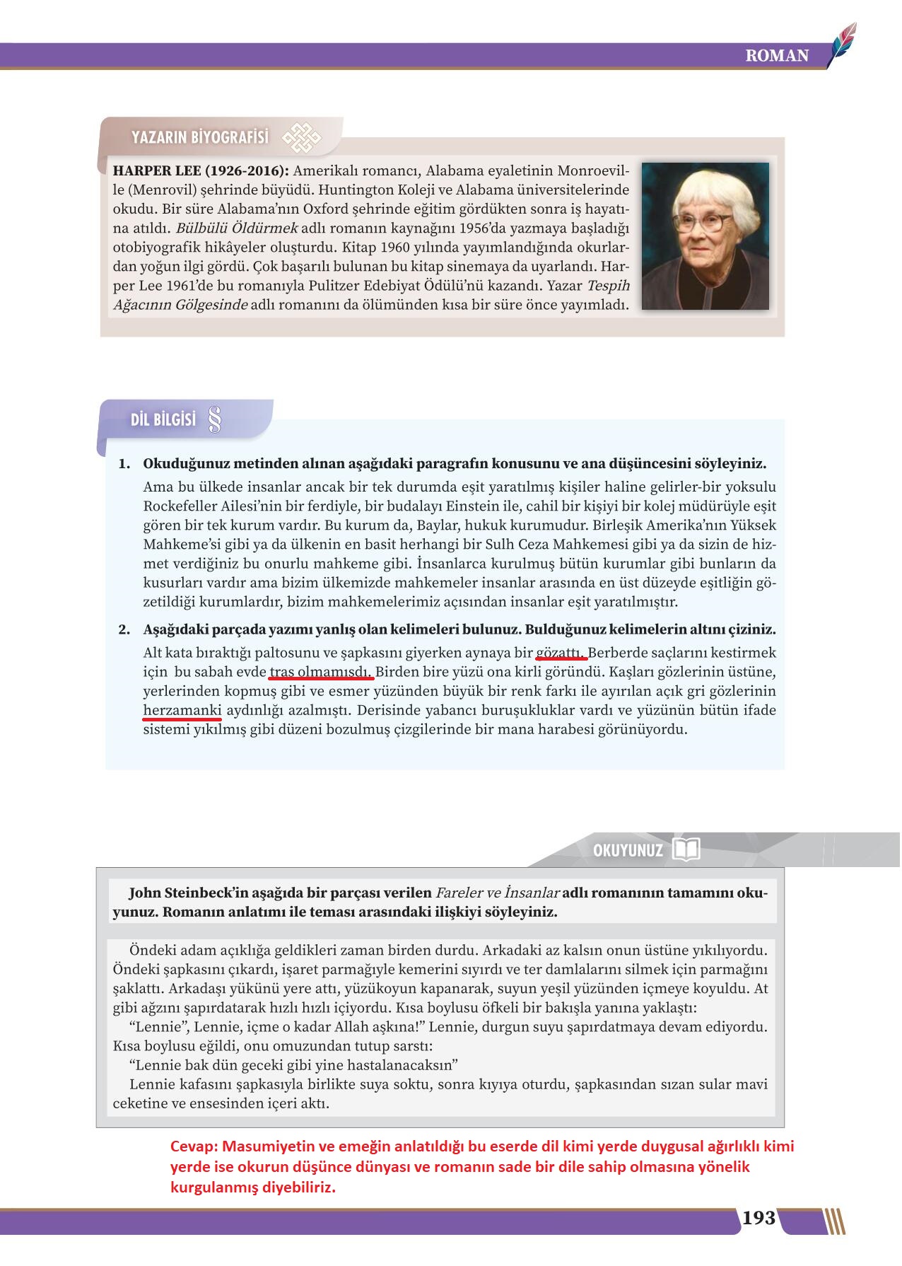 12. Sınıf Türk Dili ve Edebiyatı Meb Yayınları Sayfa 193 Cevapları ...