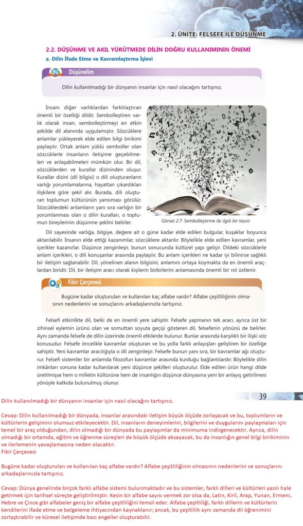10. Sınıf Felsefe Ders Kitabı Bilim ve Kültür Yayınları Sayfa 39 Cevapları ...