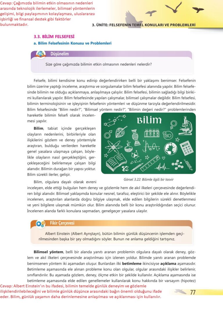 10. Sınıf Felsefe Ders Kitabı Bilim ve Kültür Yayınları Sayfa 77 Cevapları ...