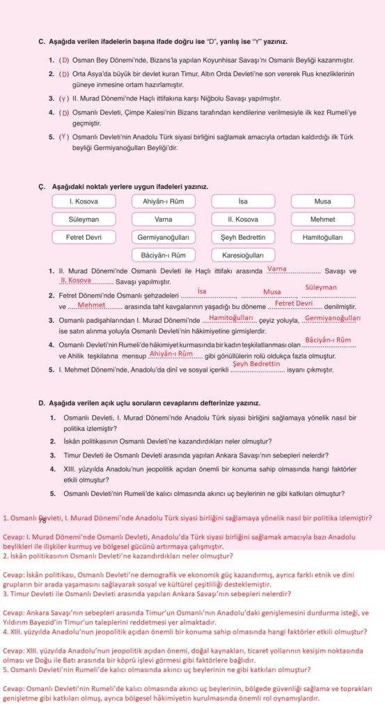 10. Sınıf Tarih Ders Kitabı Ata Yayınları Sayfa 78 Cevapları – derskitabicevaplarim.com
