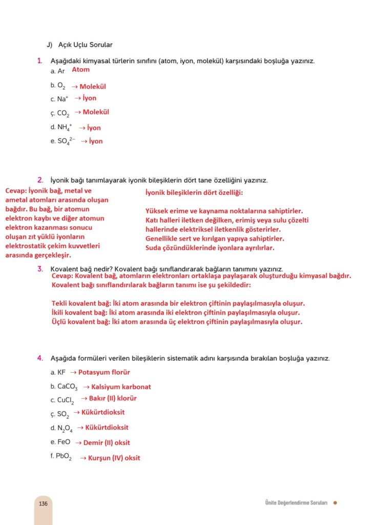 9. Sınıf Kimya Ders Kitabı Hecce Yayınları Sayfa 136 Cevapları – derskitabicevaplarim.com