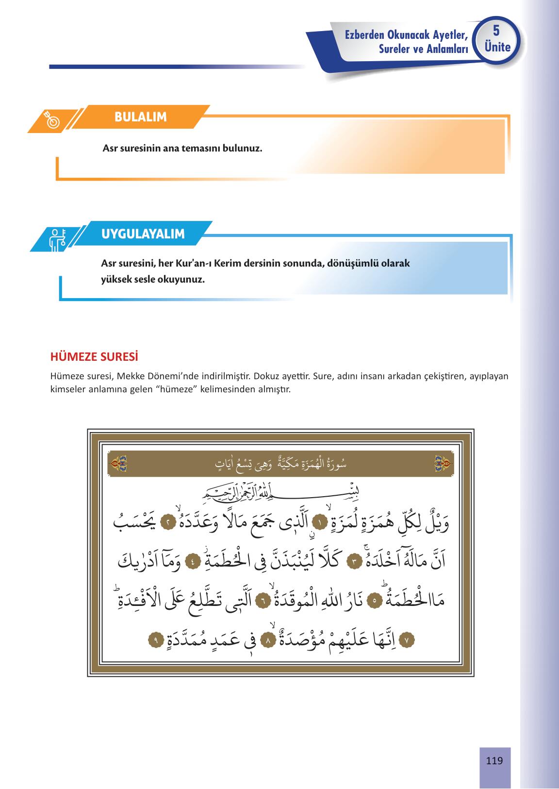 9. Sınıf Kuran-ı Kerim Ders Kitabı MEB Yayınları Sayfa 119 Cevapları – derskitabicevaplarim.com