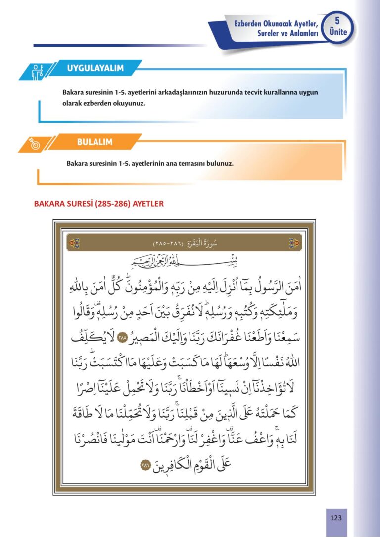 9. Sınıf Kuran-ı Kerim Ders Kitabı MEB Yayınları Sayfa 123 Cevapları – derskitabicevaplarim.com