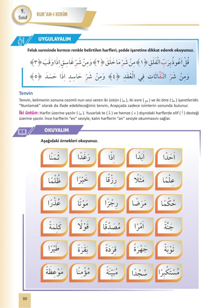 9. Sınıf Kuran-ı Kerim Ders Kitabı MEB Yayınları Sayfa 30 Cevapları – derskitabicevaplarim.com