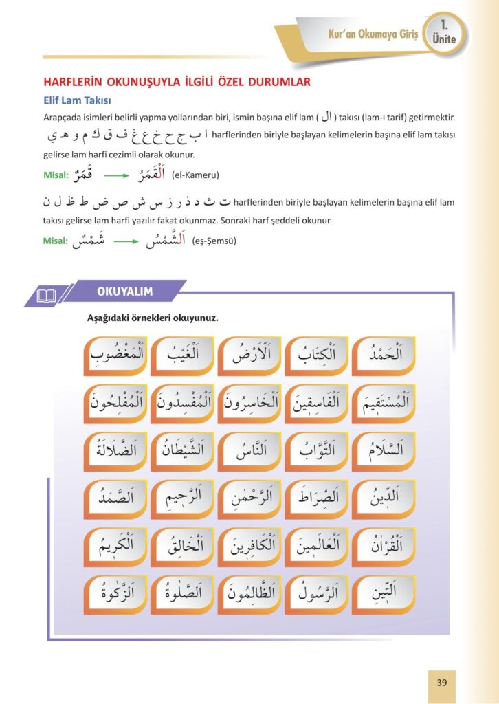 9. Sınıf Kuran-ı Kerim Ders Kitabı MEB Yayınları Sayfa 39 Cevapları – derskitabicevaplarim.com