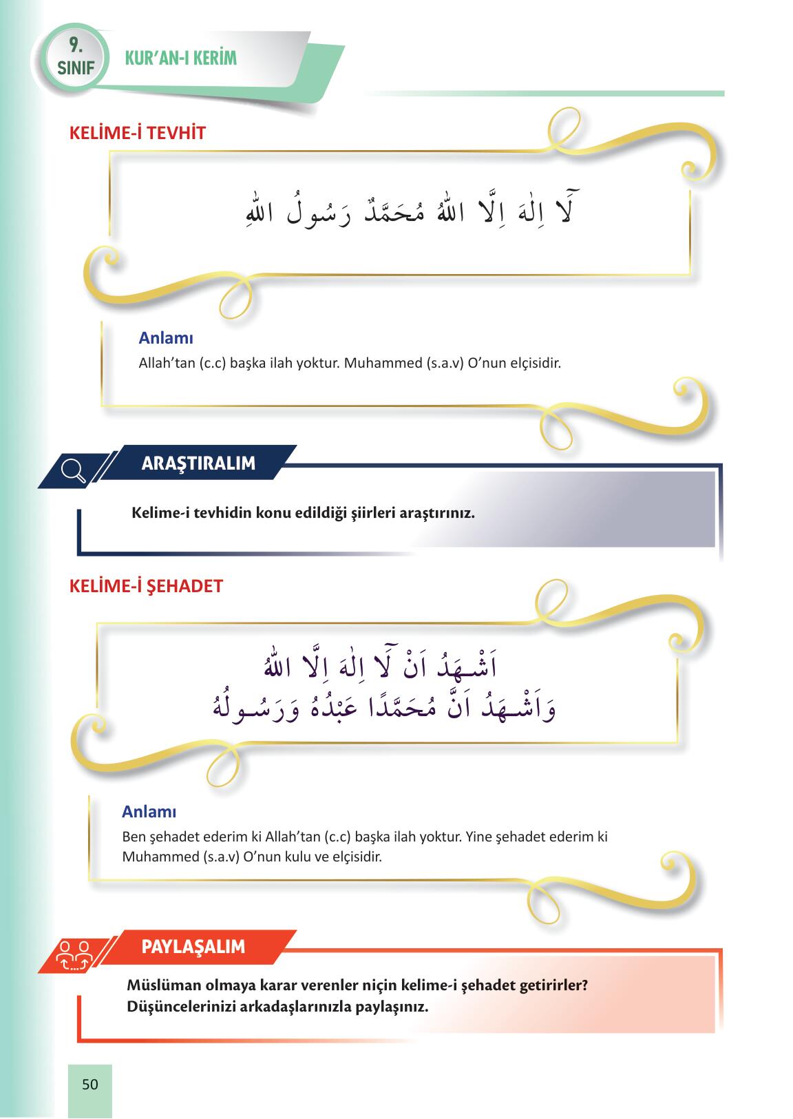 9. Sınıf Kuran-ı Kerim Ders Kitabı MEB Yayınları Sayfa 50 Cevapları – derskitabicevaplarim.com