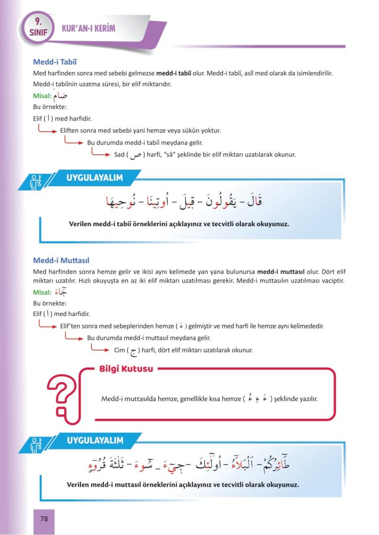 9. Sınıf Kuran-ı Kerim Ders Kitabı MEB Yayınları Sayfa 78 Cevapları – derskitabicevaplarim.com