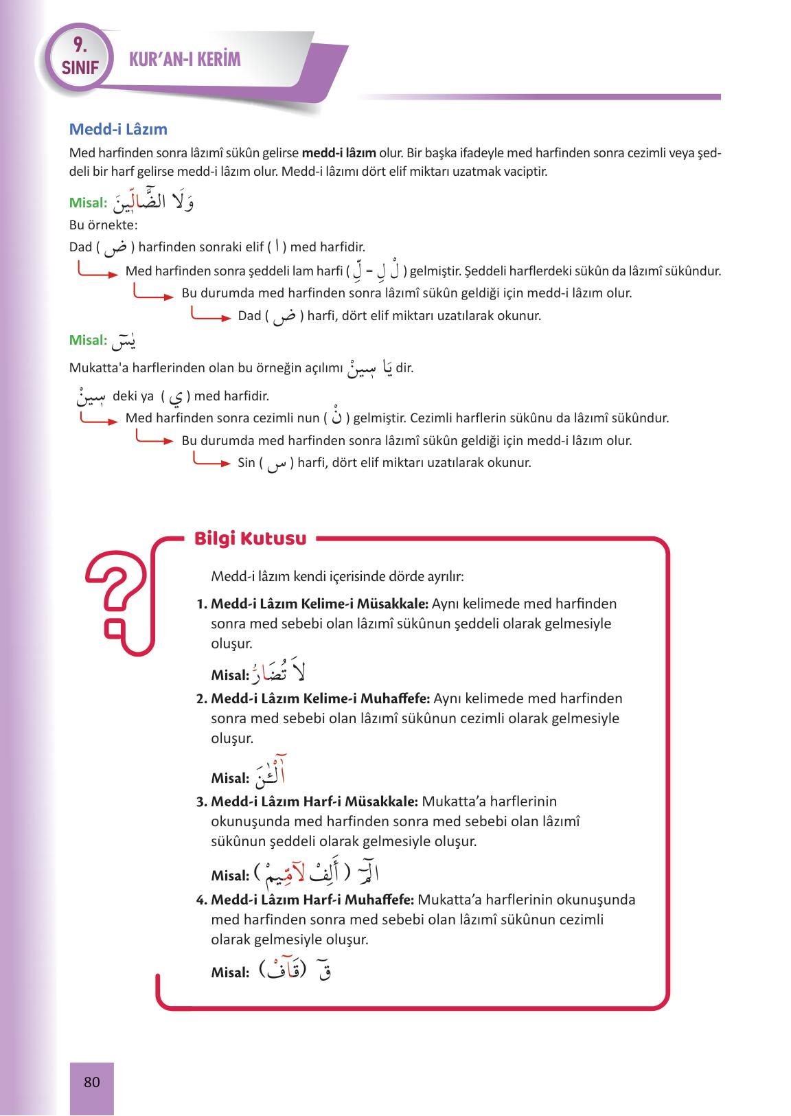 9. Sınıf Kuran-ı Kerim Ders Kitabı MEB Yayınları Sayfa 80 Cevapları – derskitabicevaplarim.com