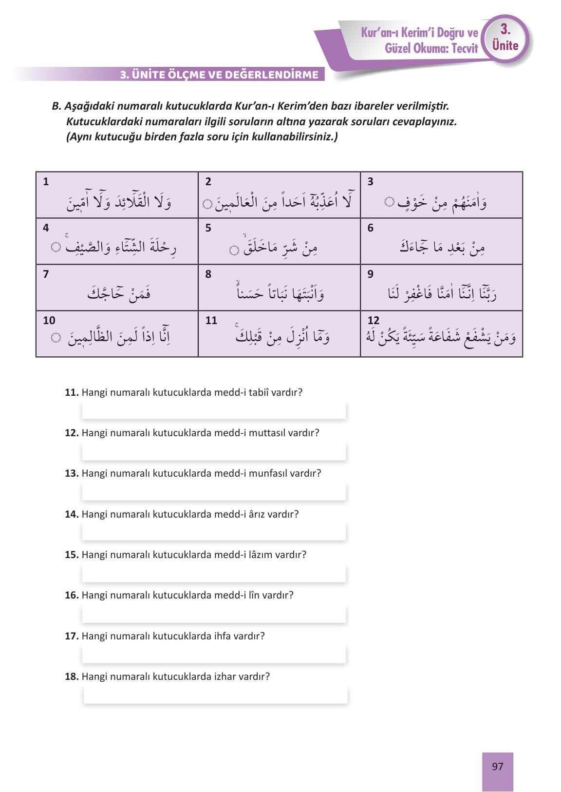 9. Sınıf Kuran-ı Kerim Ders Kitabı MEB Yayınları Sayfa 97 Cevapları - derskitabicevaplarim.com