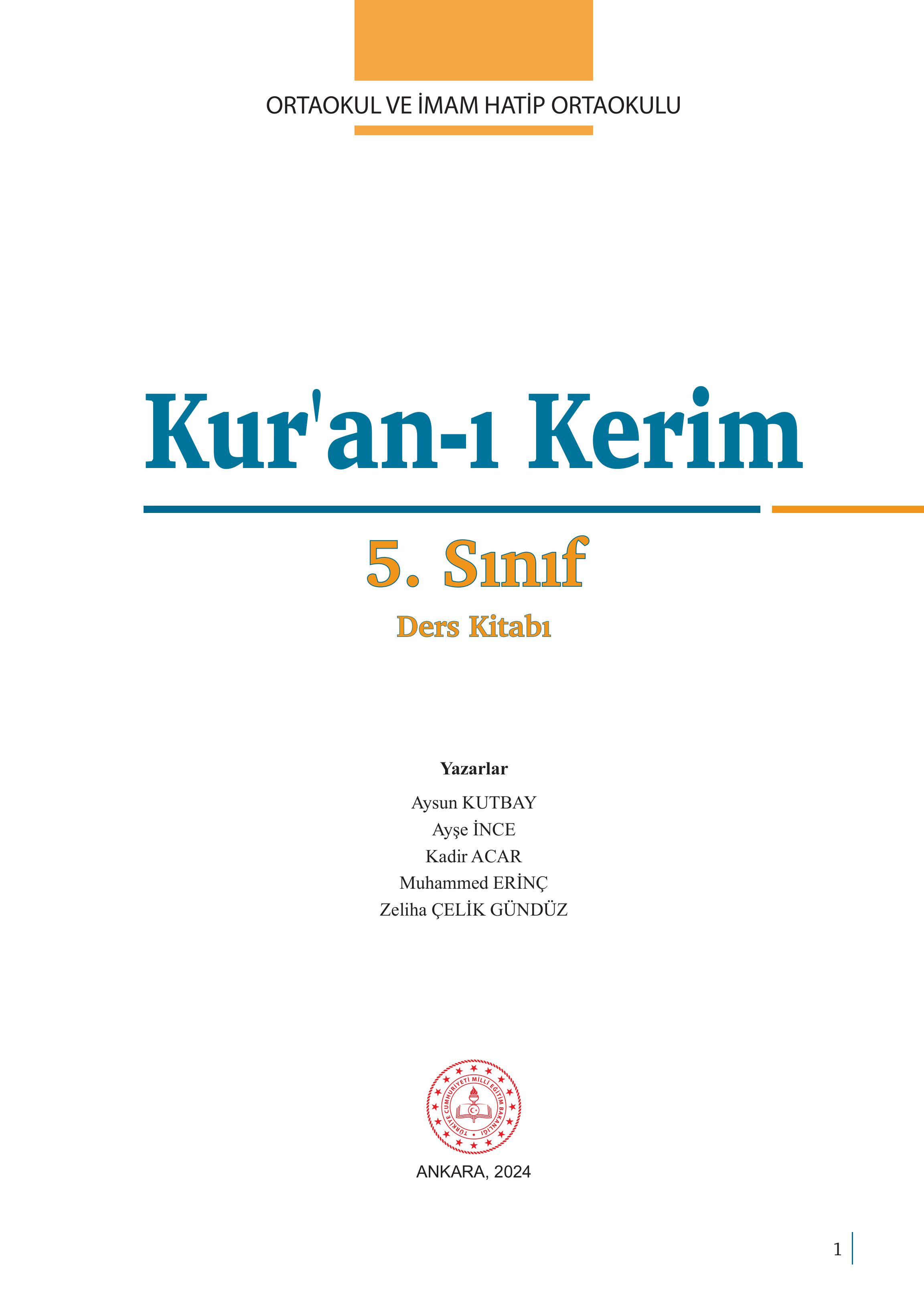 5. Sınıf Meb Yayınları Kur'an- Kerim Ders Kitabı Sayfa 1 Cevapları - derskitabicevaplarim.com