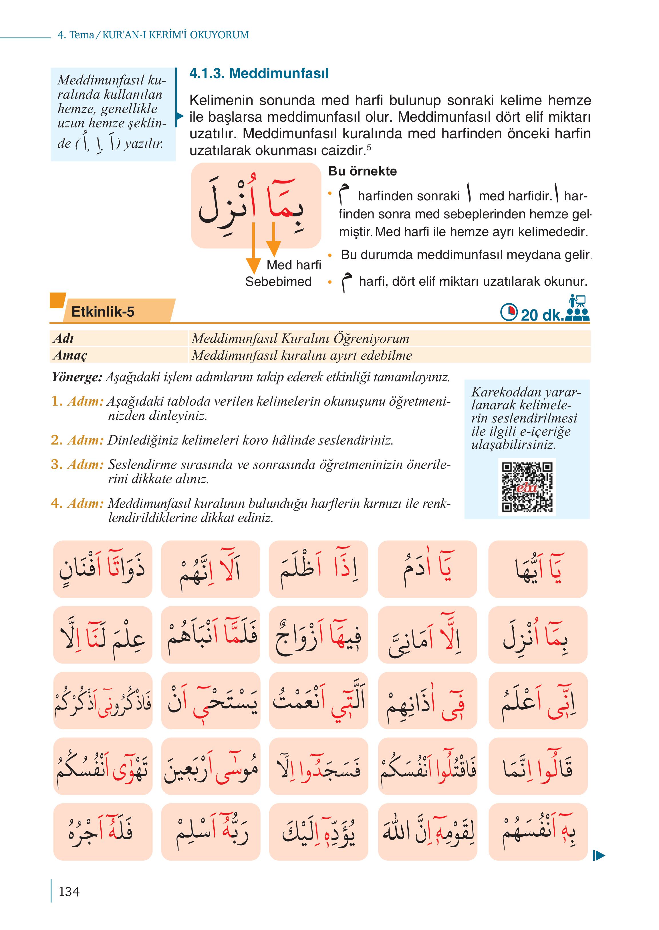 5. Sınıf Meb Yayınları Kur'an- Kerim Ders Kitabı Sayfa 134 Cevapları - derskitabicevaplarim.com