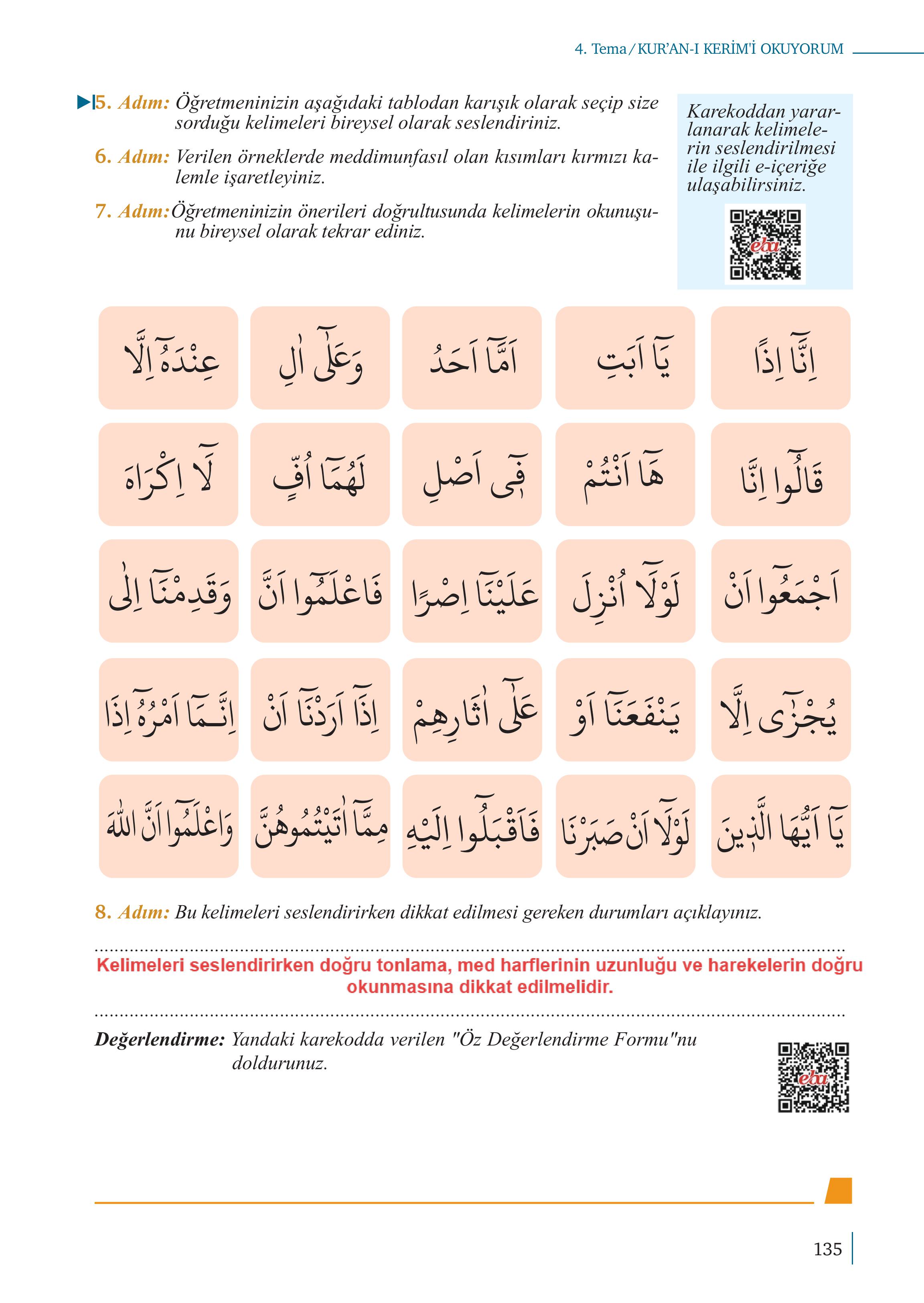 5. Sınıf Meb Yayınları Kur’an- Kerim Ders Kitabı Sayfa 135 Cevapları – derskitabicevaplarim.com