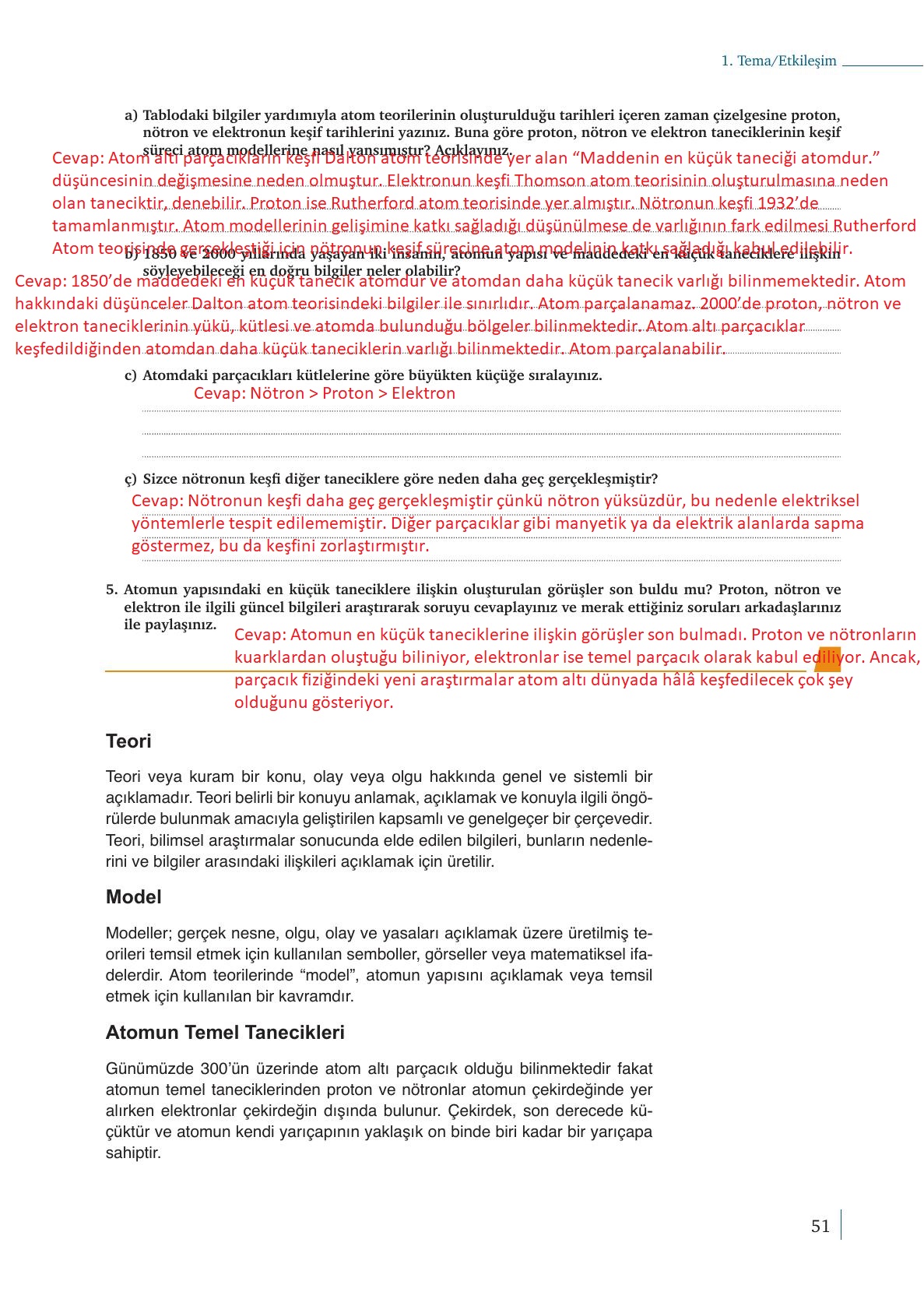 9. Sınıf Meb Yayınları Kimya Ders Kitabı Sayfa 51 Cevapları – derskitabicevaplarim.com
