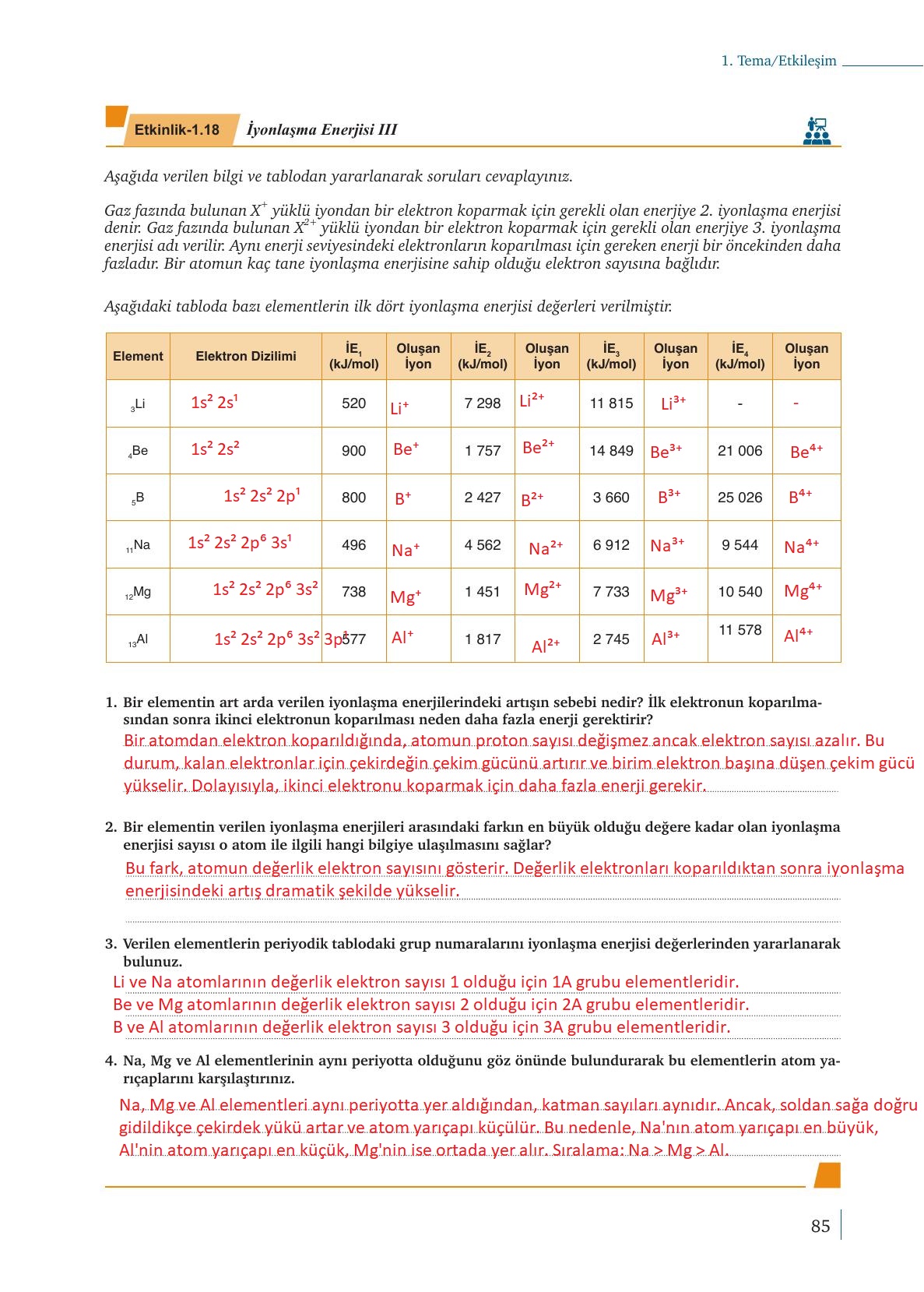 9. Sınıf Meb Yayınları Kimya Ders Kitabı Sayfa 85 Cevapları – derskitabicevaplarim.com