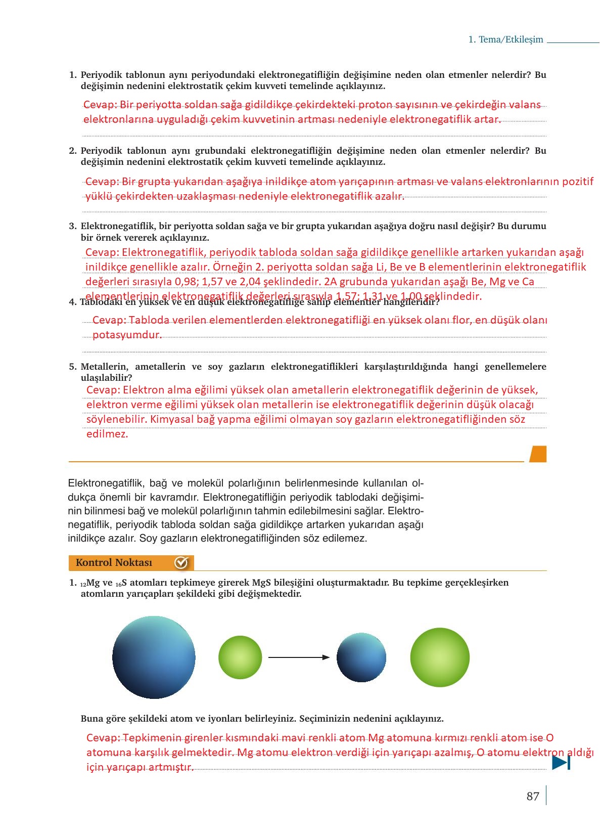 9. Sınıf Meb Yayınları Kimya Ders Kitabı Sayfa 87 Cevapları – derskitabicevaplarim.com