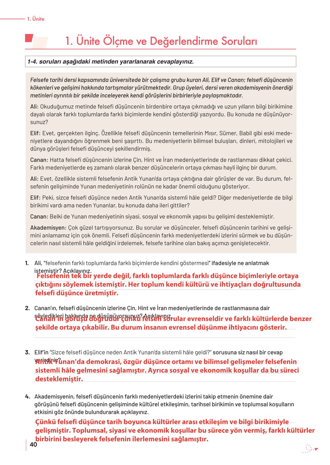 10. Sınıf Meb Yayınları Felsefe Ders Kitabı Sayfa 40 Cevapları – derskitabicevaplarim.com